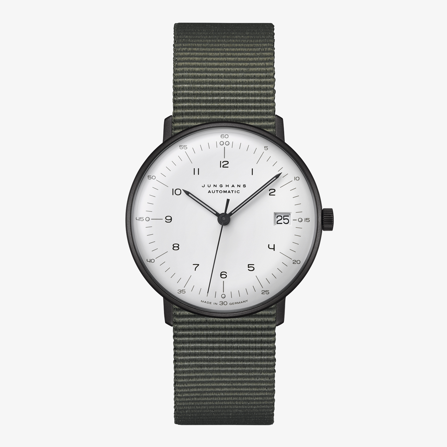 JUNGHANS max Bill Kleine Automatic Arabic Numerals Index Date White Black Dark Green PRODUCT 